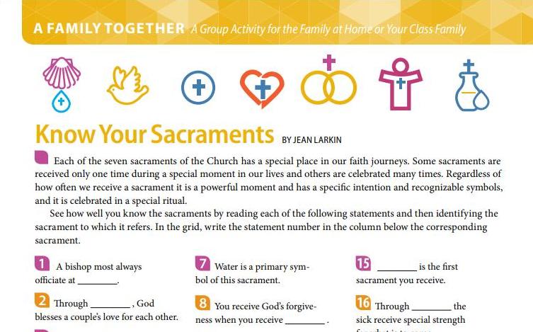 A Family Together: Know Your Sacraments Activity Page - CATECHIST Magazine